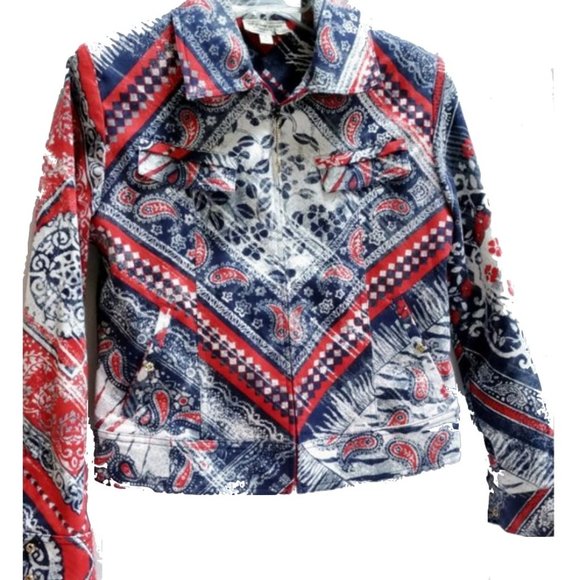 St. John | Jackets & Coats | St John Red White Blue Scarf Jeans Jacket ...